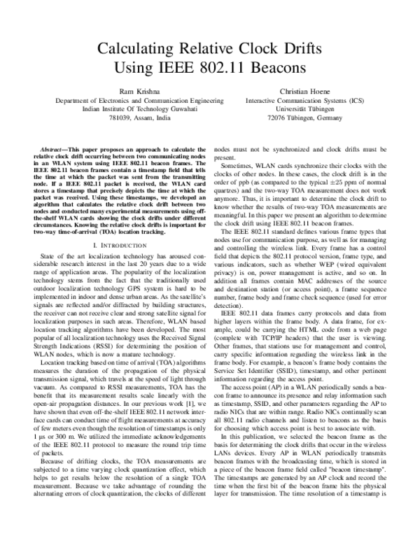 (PDF) Calculating Relative Clock Drifts Using IEEE 802.11 Beacons