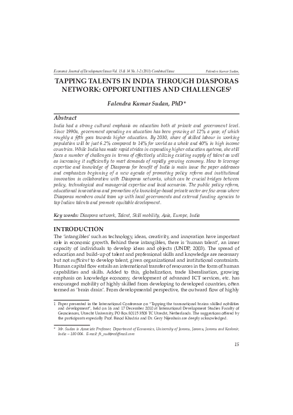 (PDF) Tapping talents in India through diasporas network: Opportunities ...