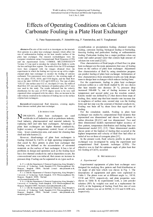 (PDF) Effects Of Operating Conditions On Calcium Carbonate Fouling In A ...