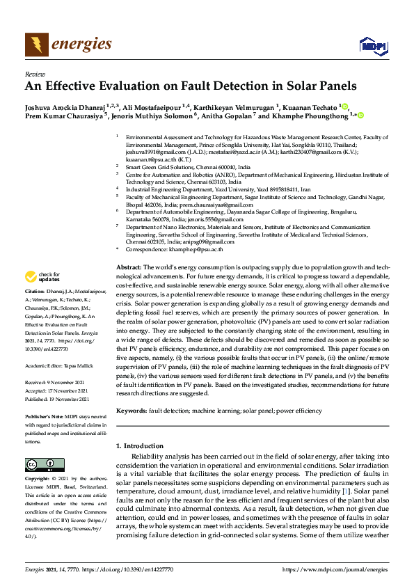 Pdf An Effective Evaluation On Fault Detection In Solar Panels