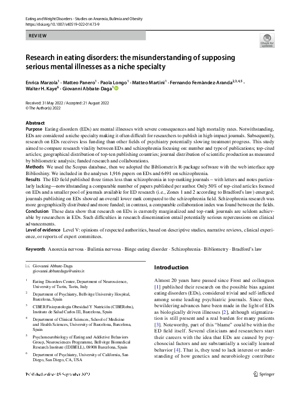 (PDF) Eating Disorders Research vs. Schizophrenia