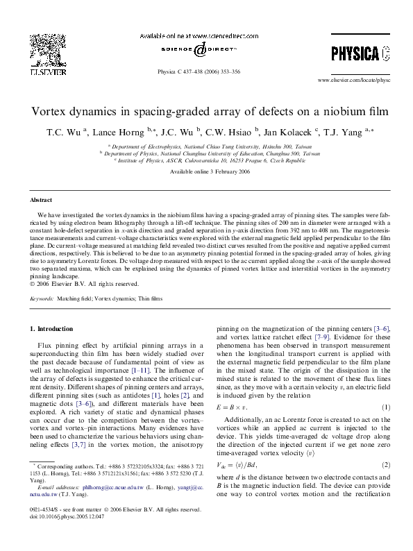 (PDF) Vortex dynamics in spacing-graded array of defects on a niobium film