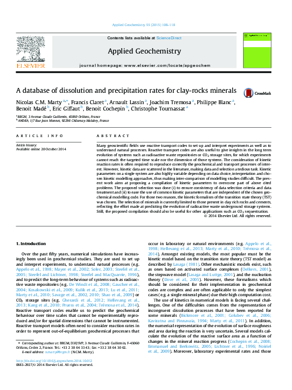(PDF) A database of dissolution and precipitation rates for clay-rocks ...
