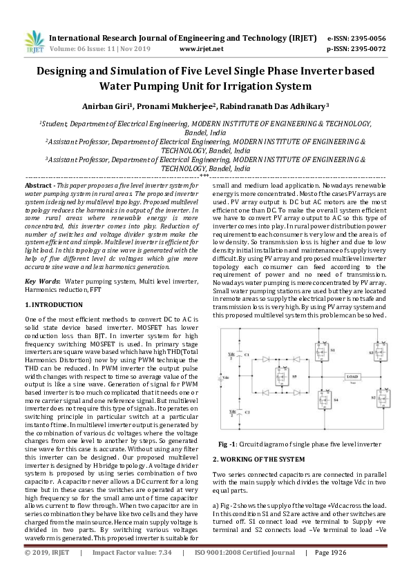 (PDF) Designing and Simulation of Five Level Single Phase Inverter ...