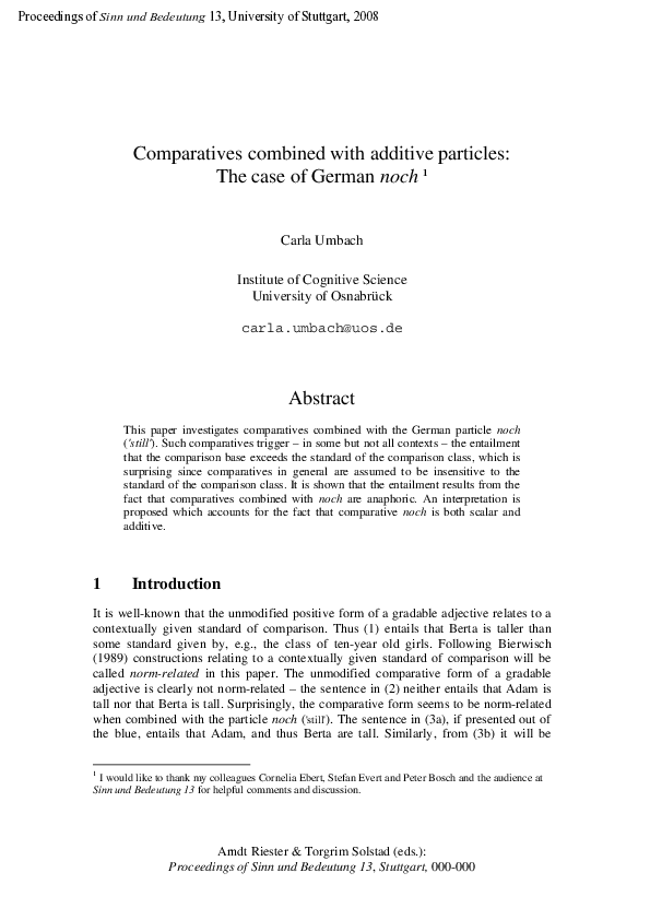 (PDF) Comparatives Combined with Additive Particles: The Case of German ...