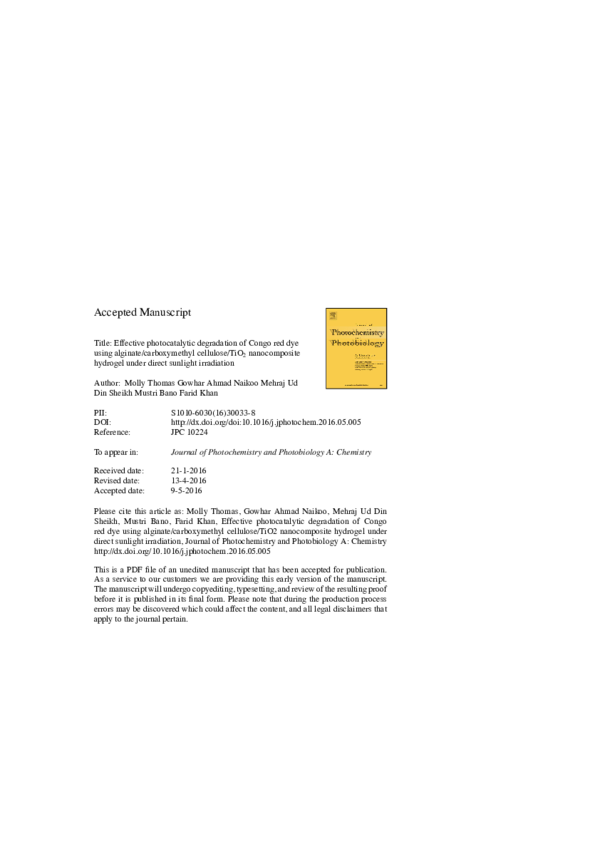 (PDF) Effective photocatalytic degradation of Congo red dye using ...