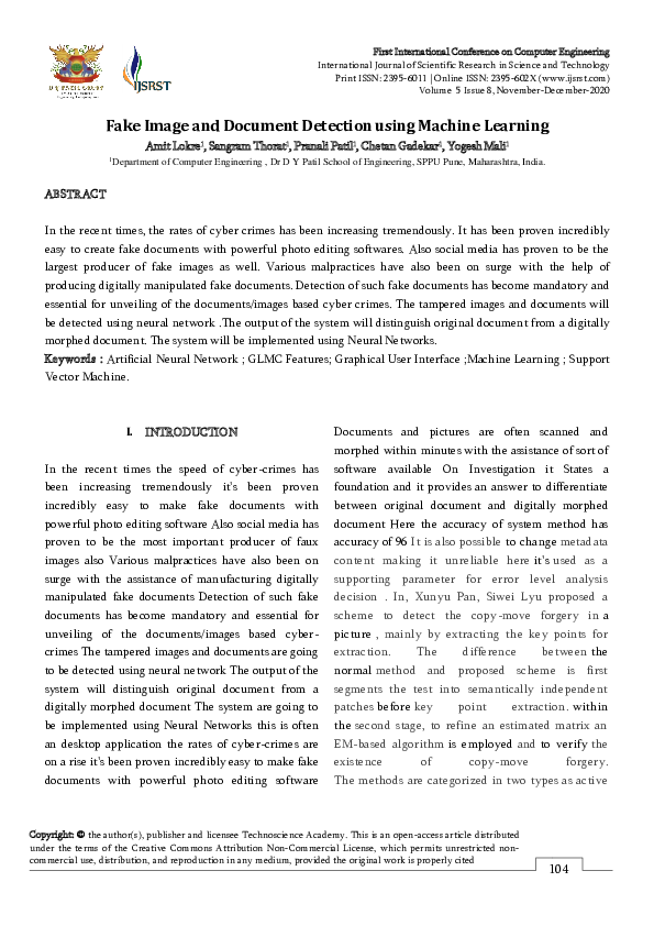 (PDF) Fake Image and Document Detection using Machine Learning (PDF) Fake Image and Document Detection using Machine Learning