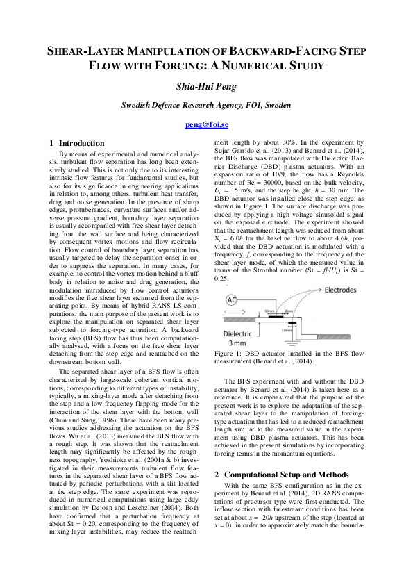 (PDF) Shear-Layer Manipulation of Backward-Facing Step Flow with Forcing: A Numerical Study ...