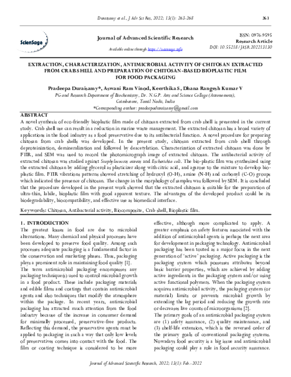 Pdf Extraction Characterization Antimicrobial Activity Of Chitosan