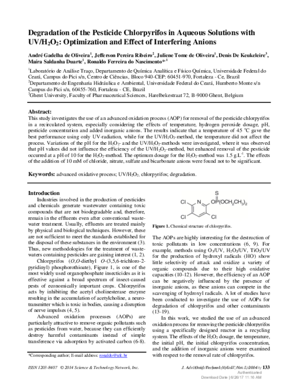(PDF) Degradation of the Pesticide Chlorpyrifos in Aqueous Solutions ...