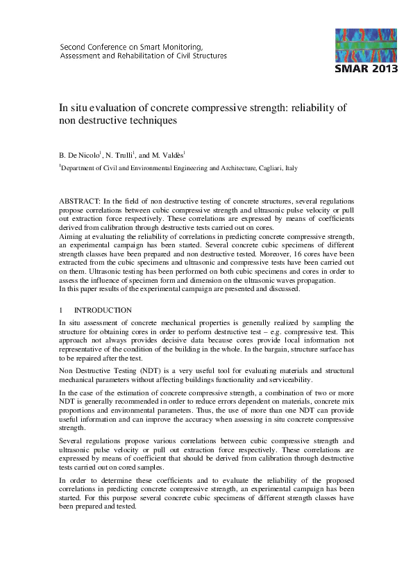 Pdf In Situ Evaluation Of Concrete Compressive Strength Reliability