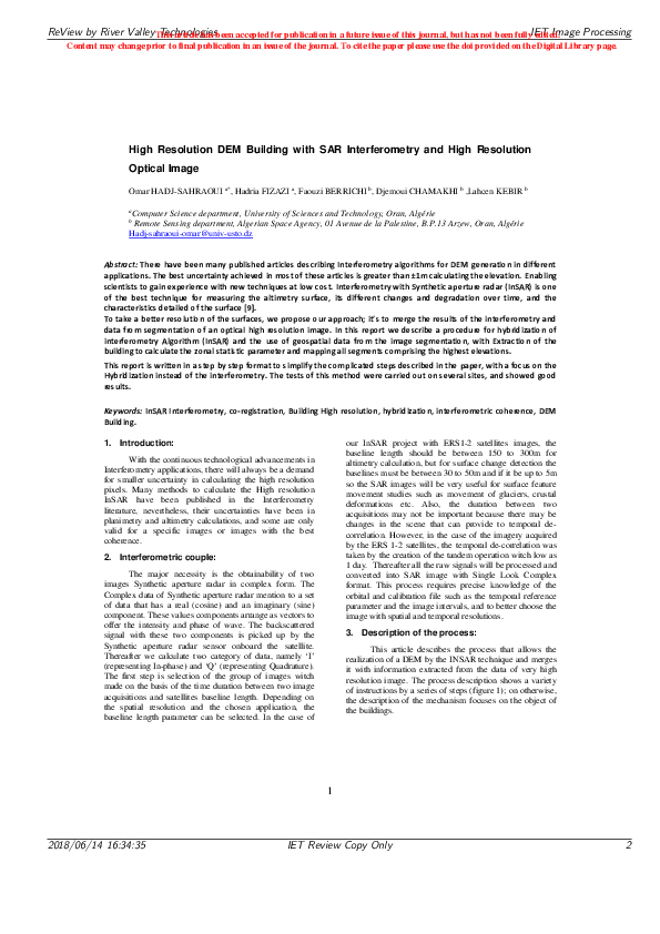 (PDF) High Resolution DEM Building with SAR Interferometry and High Resolution Optical Image