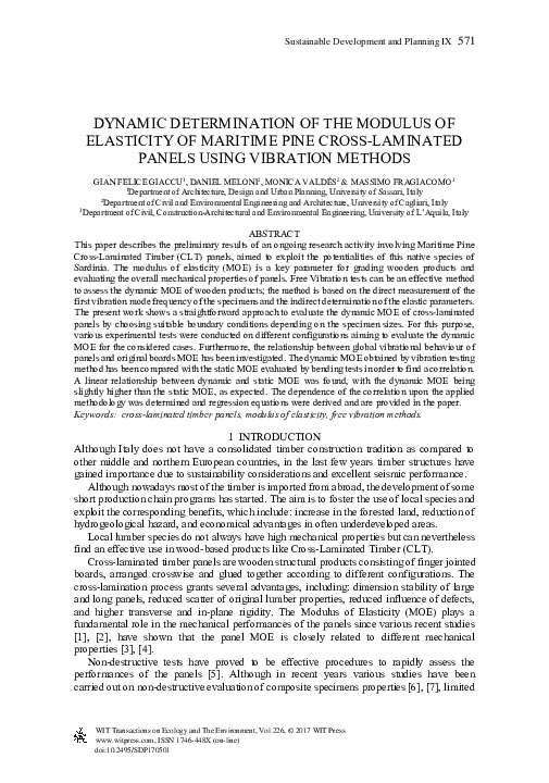 (PDF) Dynamic Determination of the Modulus of Elasticity of Maritime Pine Cross-Laminated Panels ...