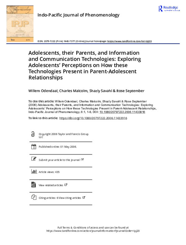 (PDF) Adolescents, their Parents, and Information and Communication Technologies: Exploring ...