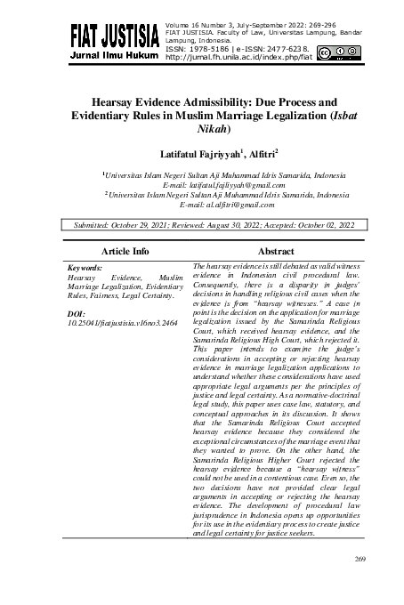 (PDF) Hearsay Evidence Admissibility: Due Process and Evidentiary Rules ...
