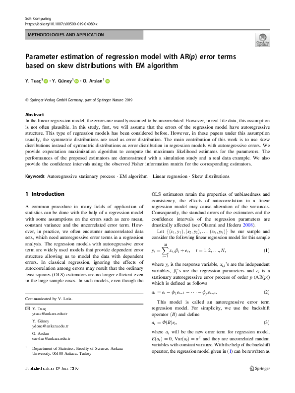 Pdf Parameter Estimation Of Regression Model With Ar P Error Terms Based On Skew