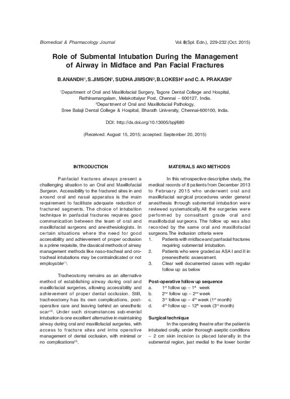 (PDF) Role of Submental Intubation During the Management of Airway in ...
