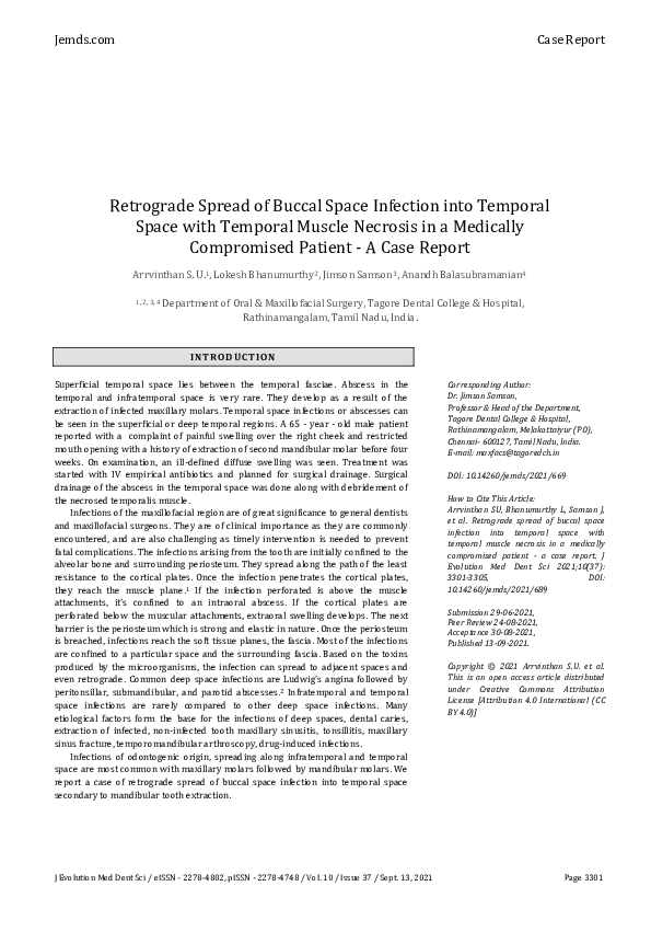 (PDF) Retrograde Spread of Buccal Space Infection into Temporal Space ...