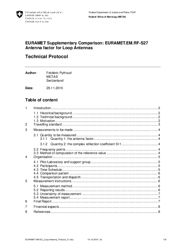 (PDF) Final report on EURAMET supplementary comparison EURAMET.EM.RF-S27: 'Antenna factor for ...
