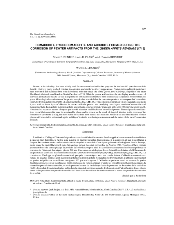 (PDF) Romarchite, Hydroromarchite and Abhurite Formed During the ...