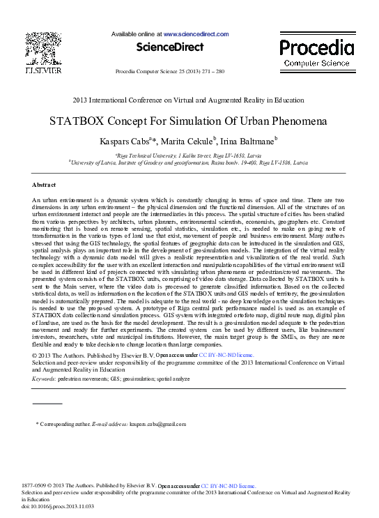 (PDF) STATBOX Concept for Simulation of Urban Phenomena | Marita Cekule ...