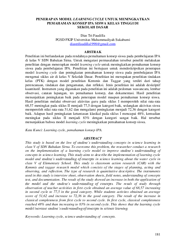 (PDF) Penerapan Model Learning Cycle Untuk Meningkatkan Pemahaman Konsep Ipa Siswa Kelas Tinggi ...