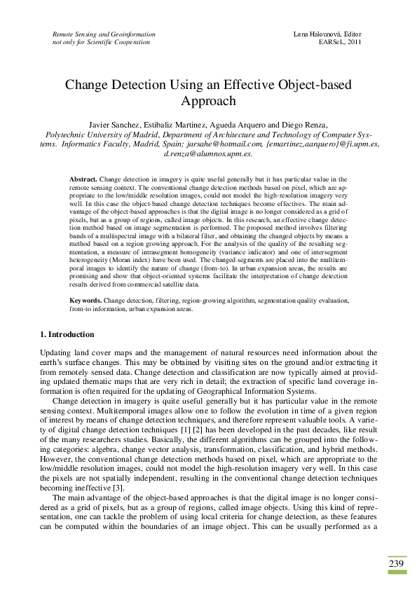 (PDF) Change Detection Using an Effective Object-based Approach | Estibaliz Martinez - Academia.edu