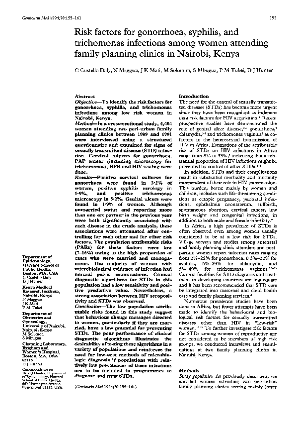 (PDF) Risk factors for gonorrhoea, syphilis, and trichomonas infections ...