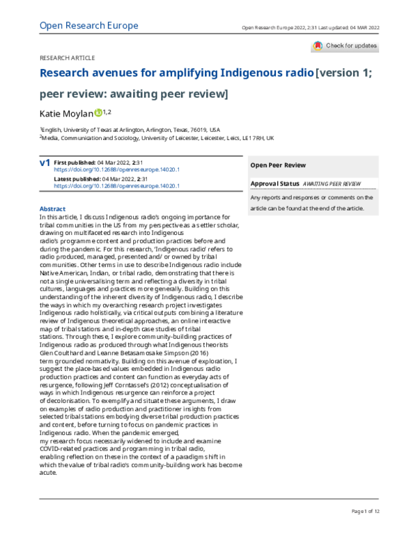 (PDF) Research avenues for amplifying indigenous radio