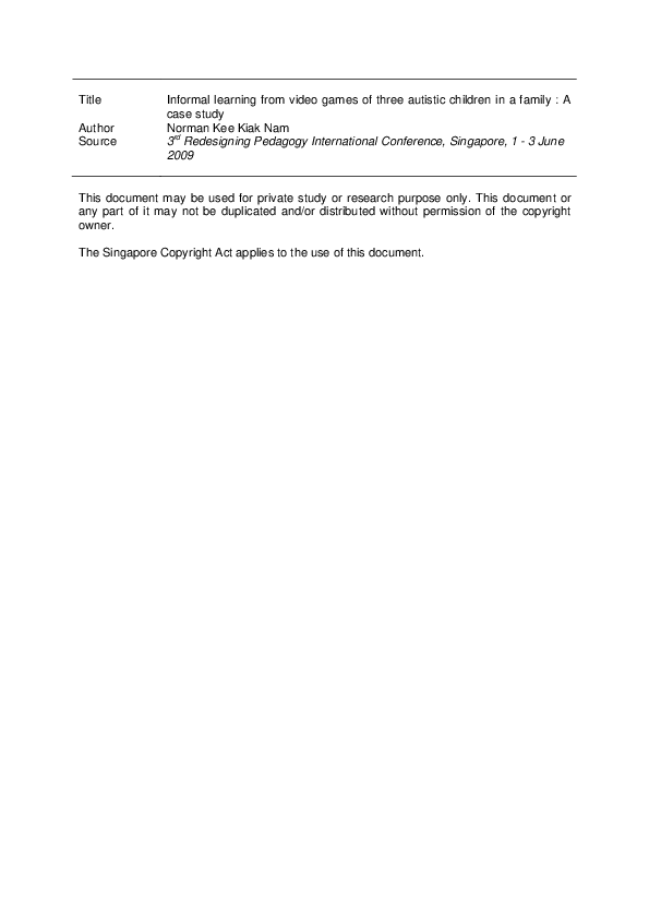(PDF) Informal learning from video games of three autistic children in ...