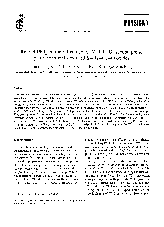 (PDF) Role of PtO2 on the refinement of Y2BaCuO5 second phase particles ...