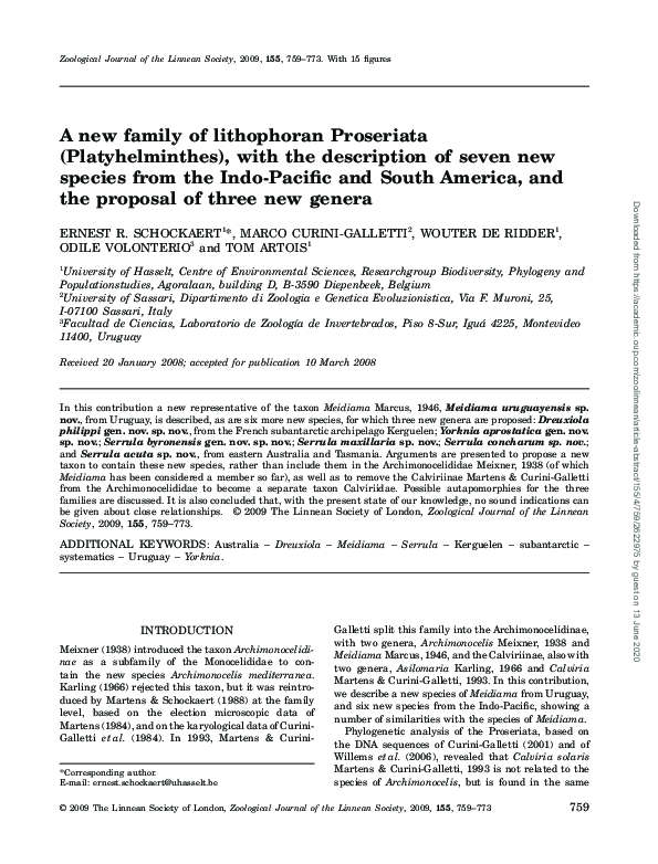 (PDF) A new family of lithophoran Proseriata (Platyhelminthes), with ...