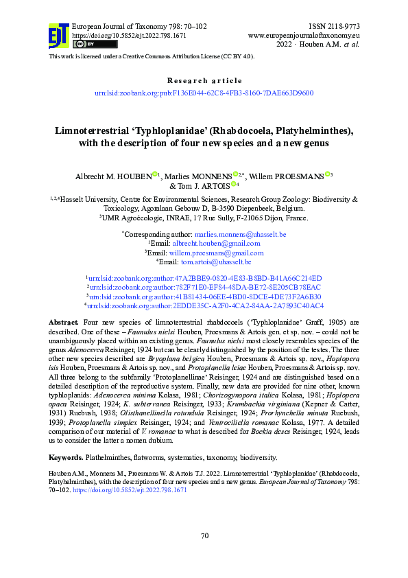 (PDF) Limnoterrestrial ‘Typhloplanidae’ (Rhabdocoela, Platyhelminthes ...