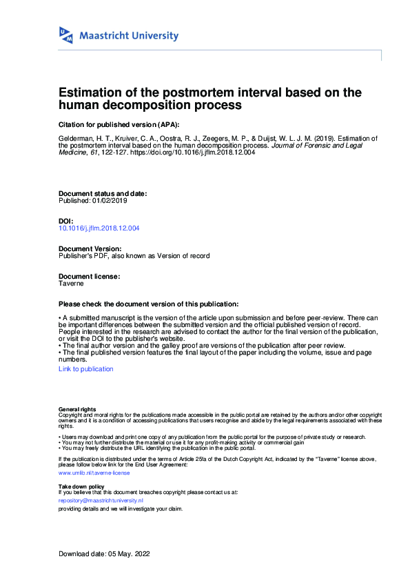 (PDF) Estimation of the postmortem interval based on the human ...