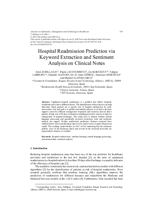 (PDF) Hospital Readmission Prediction via Keyword Extraction and Sentiment Analysis on Clinical ...