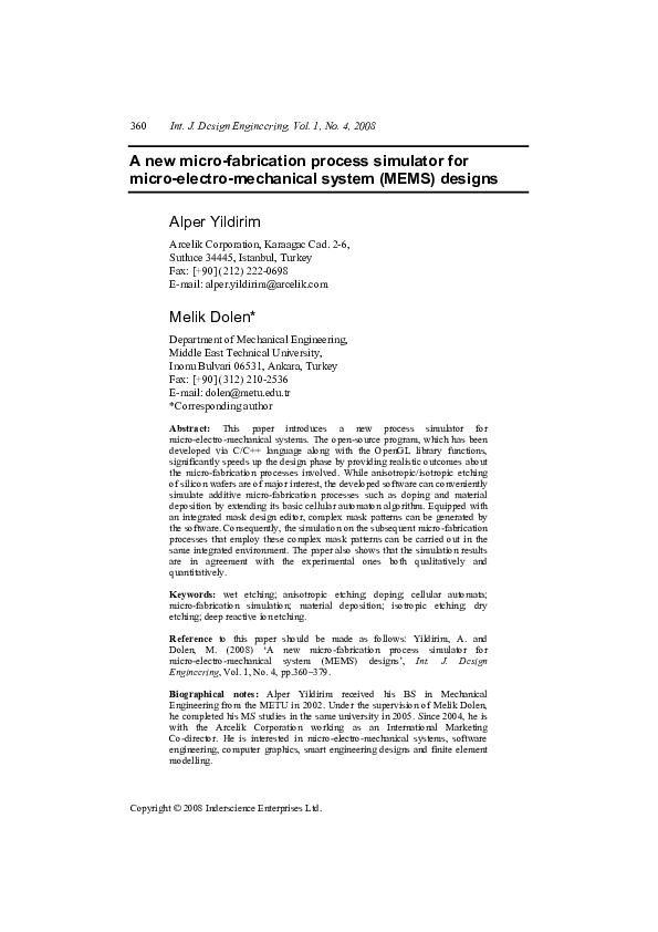 (PDF) A new micro-fabrication process simulator for micro-electro-mechanical system (MEMS) designs