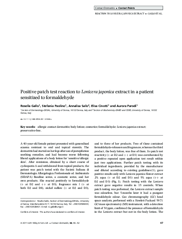 (PDF) Positive patch test reaction to Lonicera japonica extract in a ...