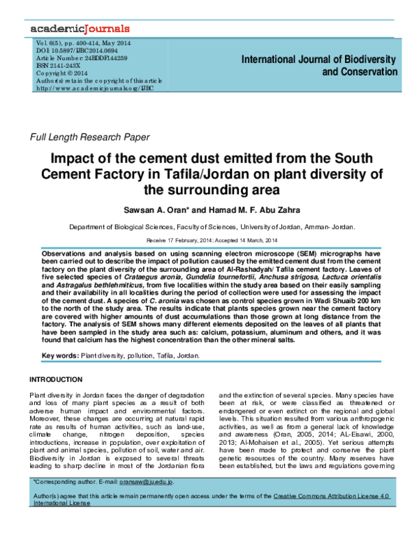 (PDF) Impact of the cement dust emitted from the South Cement Factory ...
