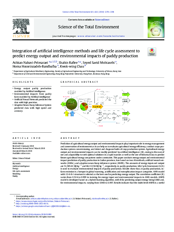 (PDF) Integration of artificial intelligence methods and life cycle assessment to predict energy ...