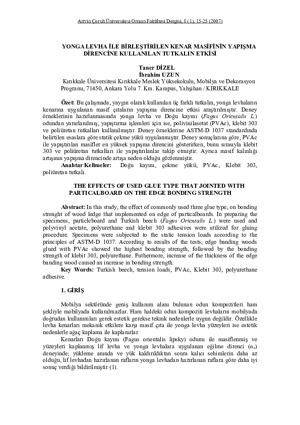 (PDF) The Effects of Used Glue Type That Jointed with Particalboard on ...