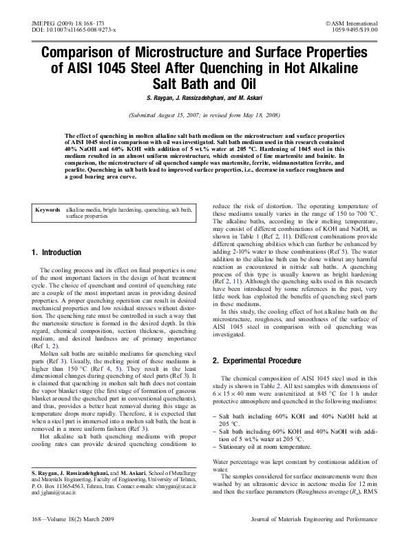 (PDF) Comparison of Microstructure and Surface Properties of AISI 1045 ...
