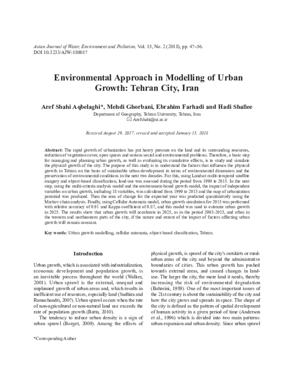 (PDF) Environmental Approach in Modelling of Urban Growth: Tehran City ...