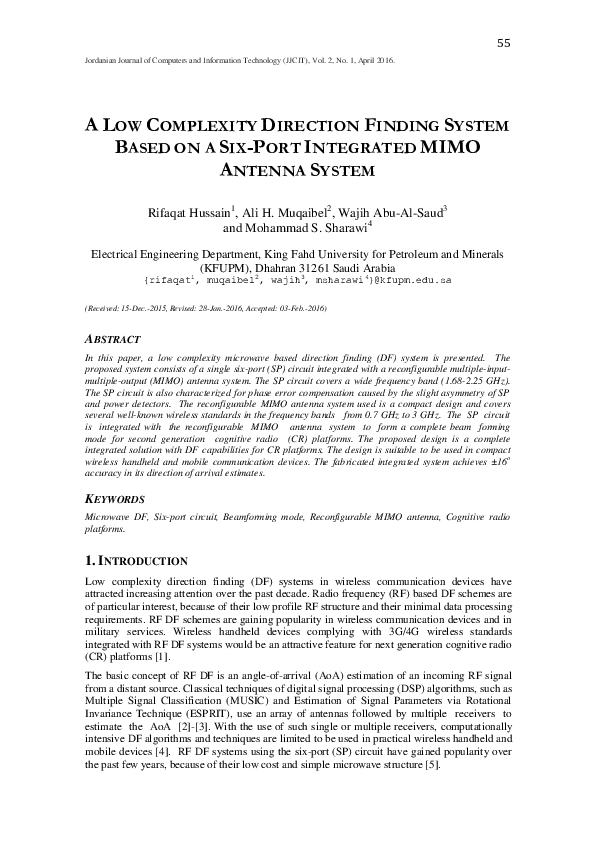 Pdf A Low Complexity Direction Finding System Based On A Six Port