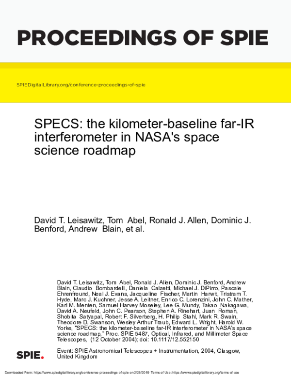 (PDF) SPECS: the kilometer-baseline far-IR interferometer in NASA's ...