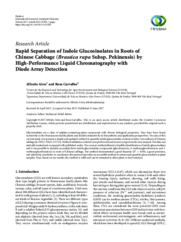 (PDF) Rapid Separation of Indole Glucosinolates in Roots of Chinese ...