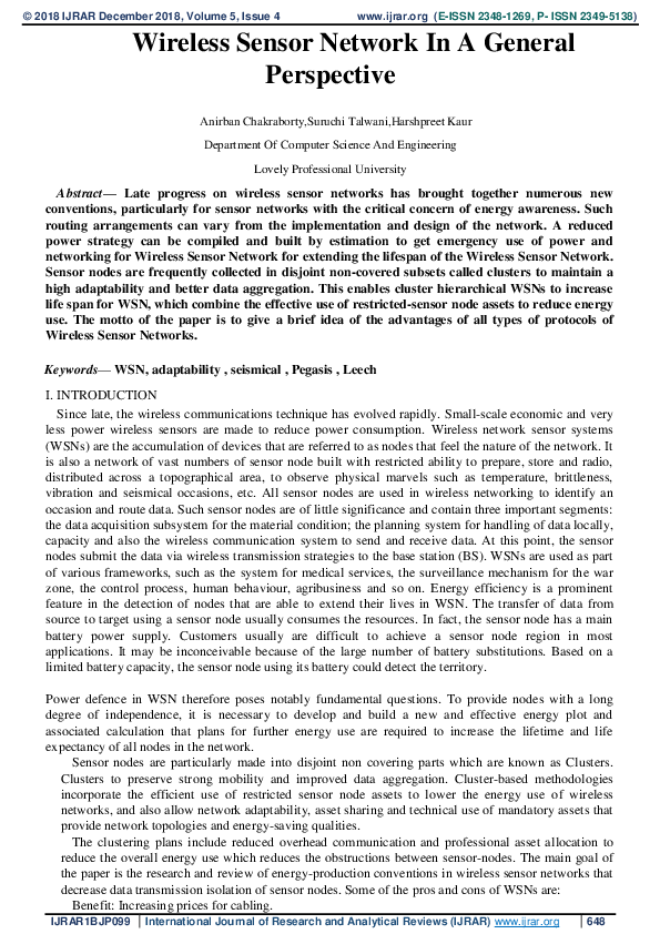 (PDF) Wireless Sensor Network In A General Perspective