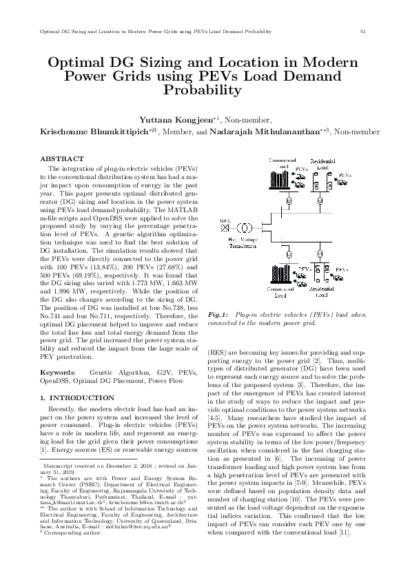 (PDF) Optimal DG Sizing and Location in Modern Power Grids using PEVs Load Demand Probability
