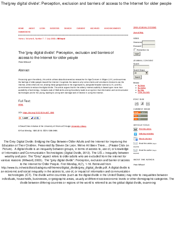 (PDF) The 'grey digital divide': Perception, exclusion and barriers of ...