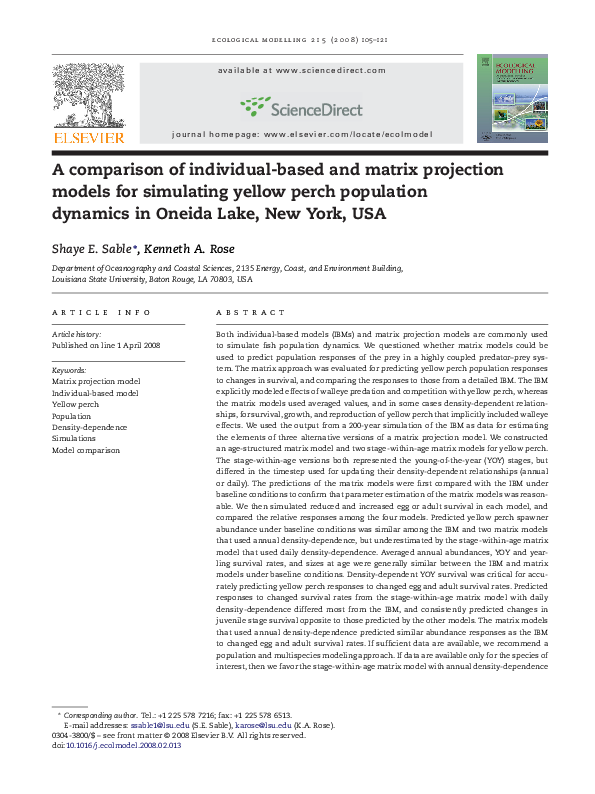 (PDF) A comparison of individual-based and matrix projection models for ...