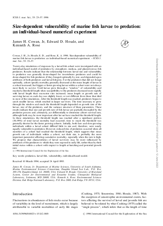 (PDF) Size-dependent vulnerability of marine fish larvae to predation ...